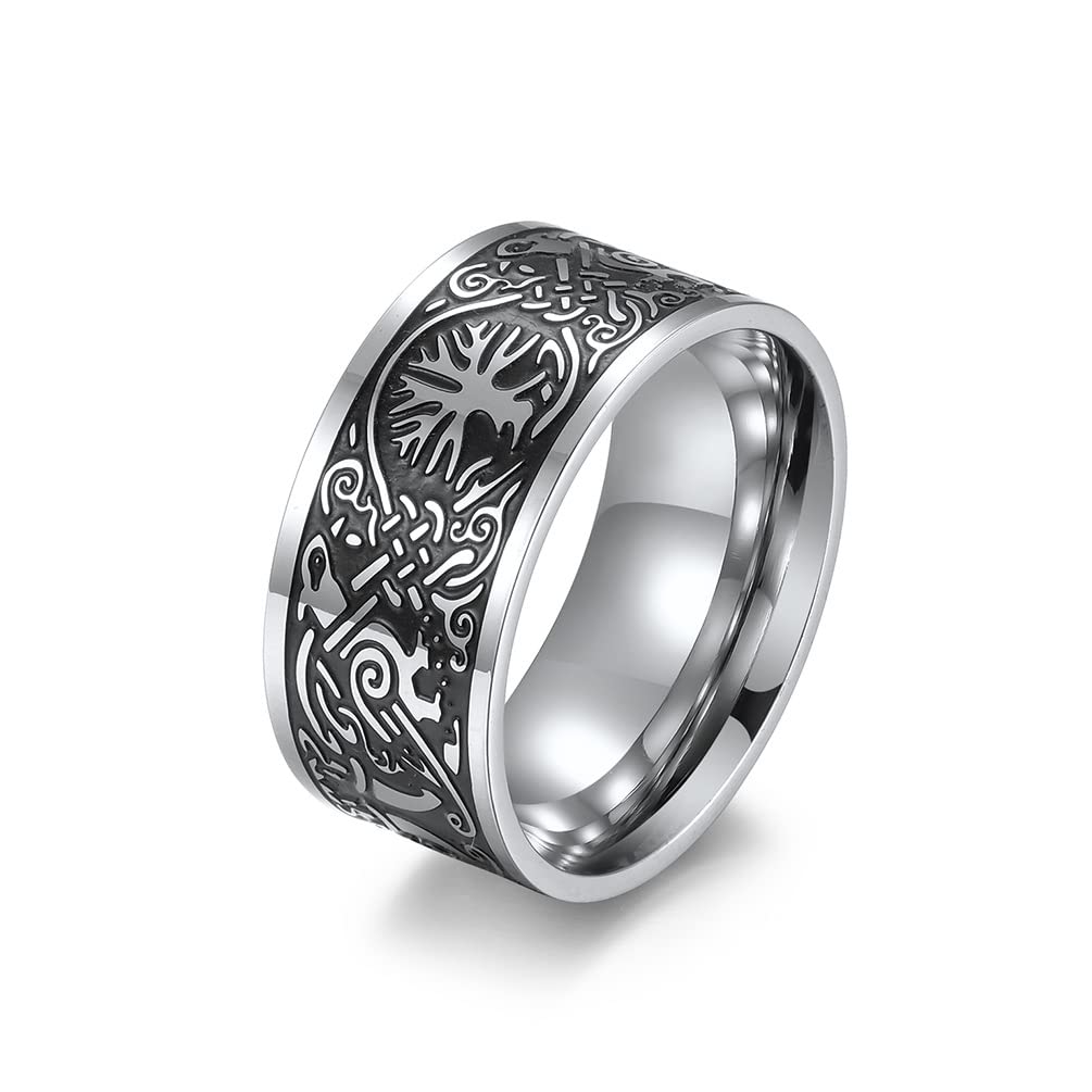 OIDIMS Tree of Life Odin Crow Ring Stainless Steel Vintage Nordic Viking Celtic Stacked Middle Finger Knuckle Rings for Men Women Bff Birthday Christmas Jewelry Gift (10)