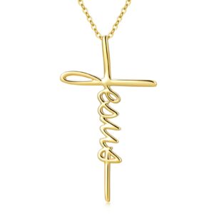 sisgem solid 14k gold jesus cross necklace hope believe pendant necklace religious jewelry for women anniversary birthday mother's day