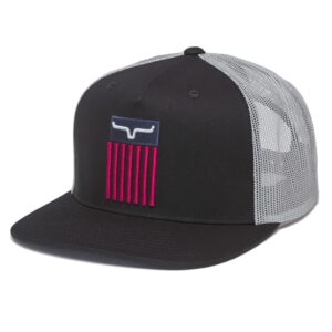 kimes ranch men's cody embroidered flag logo mesh-back trucker cap/black