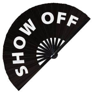 show off hand fan foldable bamboo circuit hand fan funny gag slang words expressions statement gifts festival accessories rave handheld circuit event fan clack fans (black)