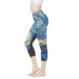 zpinxign van gogh starry night capri leggings for women high waisted yoga workout pants for tummy control butt lifting athletic clothes