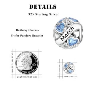 DALARAN March Birthstone Charms for Pandora Charms Bracelet 925 Sterling Silver Birthday Mother's Day Chrismas Jewelry Present for Women