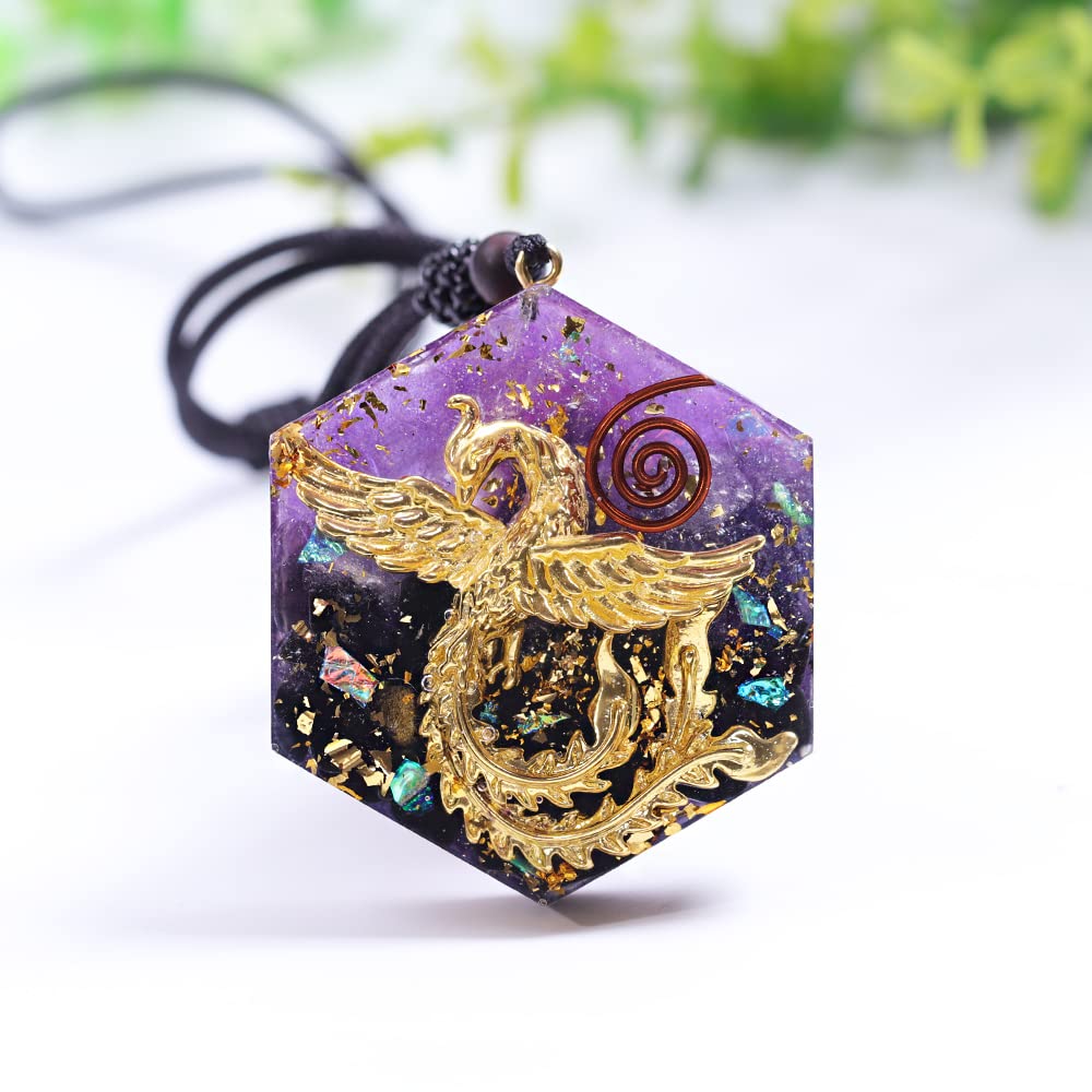 Day Day Up Orgonite Pendnat With Phoenix Bird Copper Wire Energy Necklace Obsidian Orgone Pendant Necklace Balancing Mind Gift For All (8)