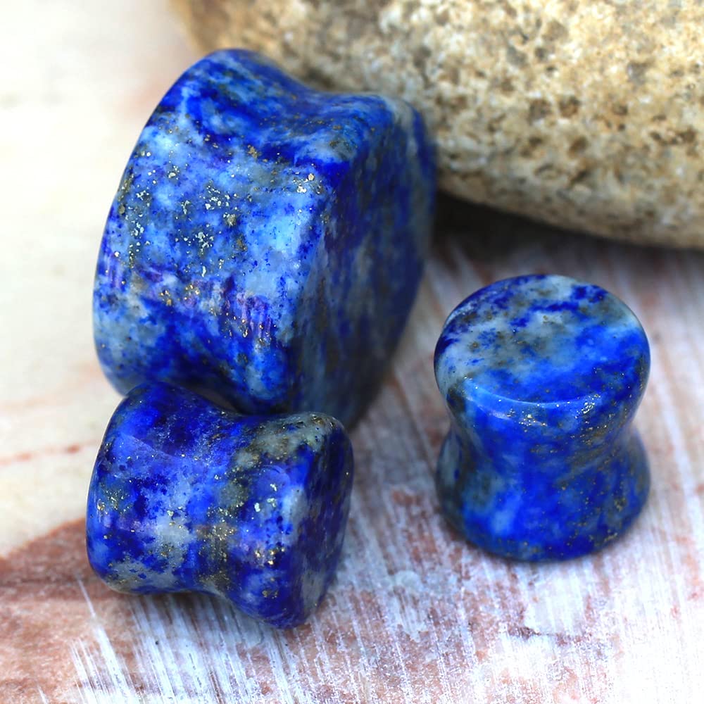 Pierced Owl AAA Grade Natural Lapis Lazuli Stone Double Flared Plugs, Sold as a Pair (19mm (3/4"))