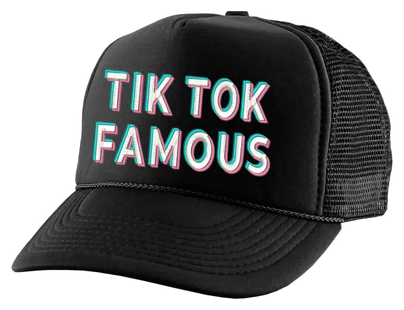 ALLNTRENDS TIK Tok Famous Trucker Hat Embroidered Cap Adult Adjustable Graphic Hat (Black)