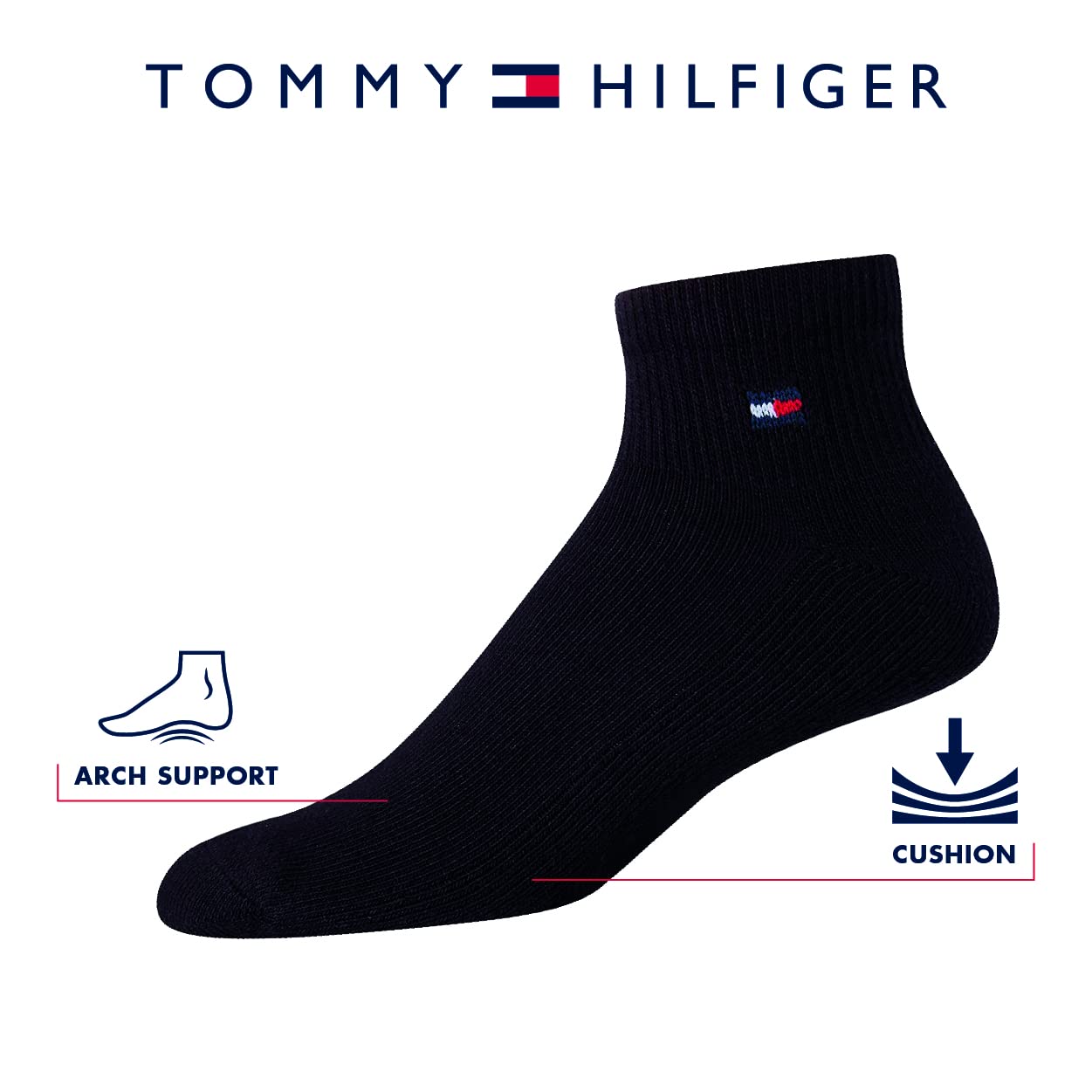 Tommy Hilfiger Men's Quarter Socks - 12 Pack Performance Cushion Comfort Socks - Breathable Athletic Socks for Men (7-12), Size 7-12, Premium Black