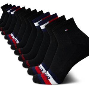 Tommy Hilfiger Men's Quarter Socks - 12 Pack Performance Cushion Comfort Socks - Breathable Athletic Socks for Men (7-12), Size 7-12, Premium Black