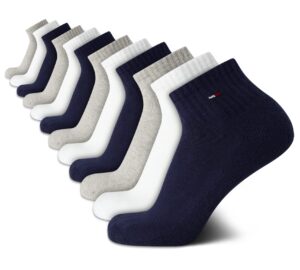 tommy hilfiger men's quarter socks - 12 pack soft cushion athletic ankle socks for men - breathable men's sports socks, size 7-12, navy multi