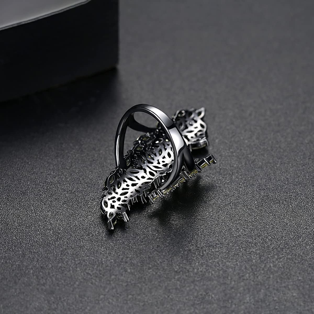 Women Black Cluster Cubic Zirconia Punk Statement Rings