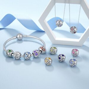 DALARAN March Birthstone Charms for Pandora Charms Bracelet 925 Sterling Silver Birthday Mother's Day Chrismas Jewelry Present for Women