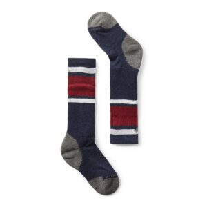 smartwool kids' wintersport stripe full cushion merino wool over the calf socks, deep navy, small