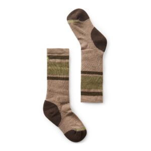 smartwool kids' wintersport stripe full cushion merino wool over the calf socks, fossil, small