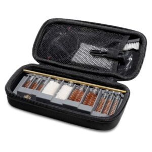 gritr universal multi-caliber gun cleaning kit | 12 ga/20 ga/.22 cal (223/5.56) pistol, rifle & shotgun cleaner supplies set w/eva carrying case | bronze brushes, cotton mops, rod, cleaning patches