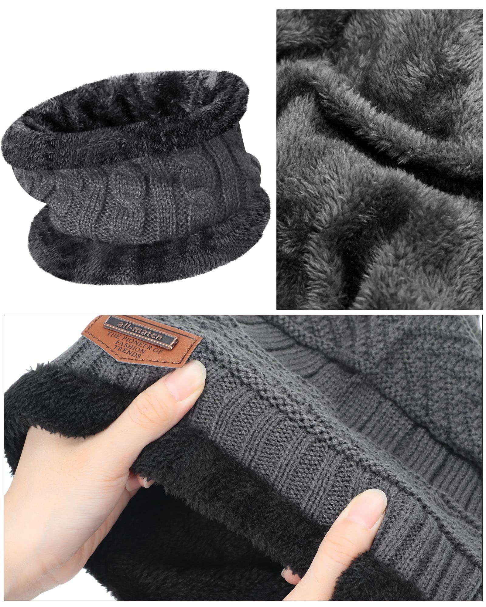 6 Pack Winter Beanie Hat Scarf Set Stylish Knit Skull Caps for Men Women Fleece Thick Lined Neck Warmer, 6 Colors