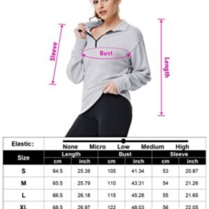 KOJOOIN Womens Long Sleeve 1/4 Zip Pullover Athletic Casual Hiking Running Workout Tops(Grey XL)