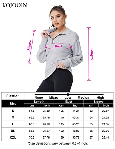 KOJOOIN Womens Long Sleeve 1/4 Zip Pullover Athletic Casual Hiking Running Workout Tops(Grey XL)