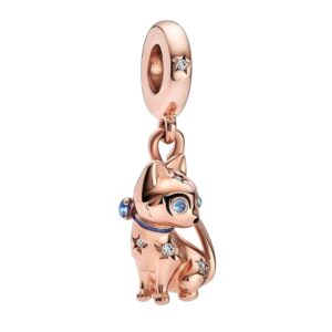 rose gold pet cat dangle charm 925 sterling silver pendant,jewelry bead gift for women bracelet&necklace