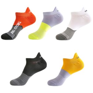 nigeiyeme athletic running socks men sports socks thin breathable quick dry marathon fitness basketball cycling short ankle socks (gray/yellow/red/black/white-5pairs,one-size)