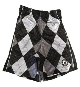 flow society mens black & silver argyle athletic shorts with pockets