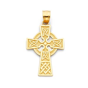 14k yellow gold celtic religious cross pendant - crucifix charm polish finish - handmade spiritual symbol - gold stamped fine jewelry - great gift for men & women for occasions, 26 x 20 mm, 2.0 gms