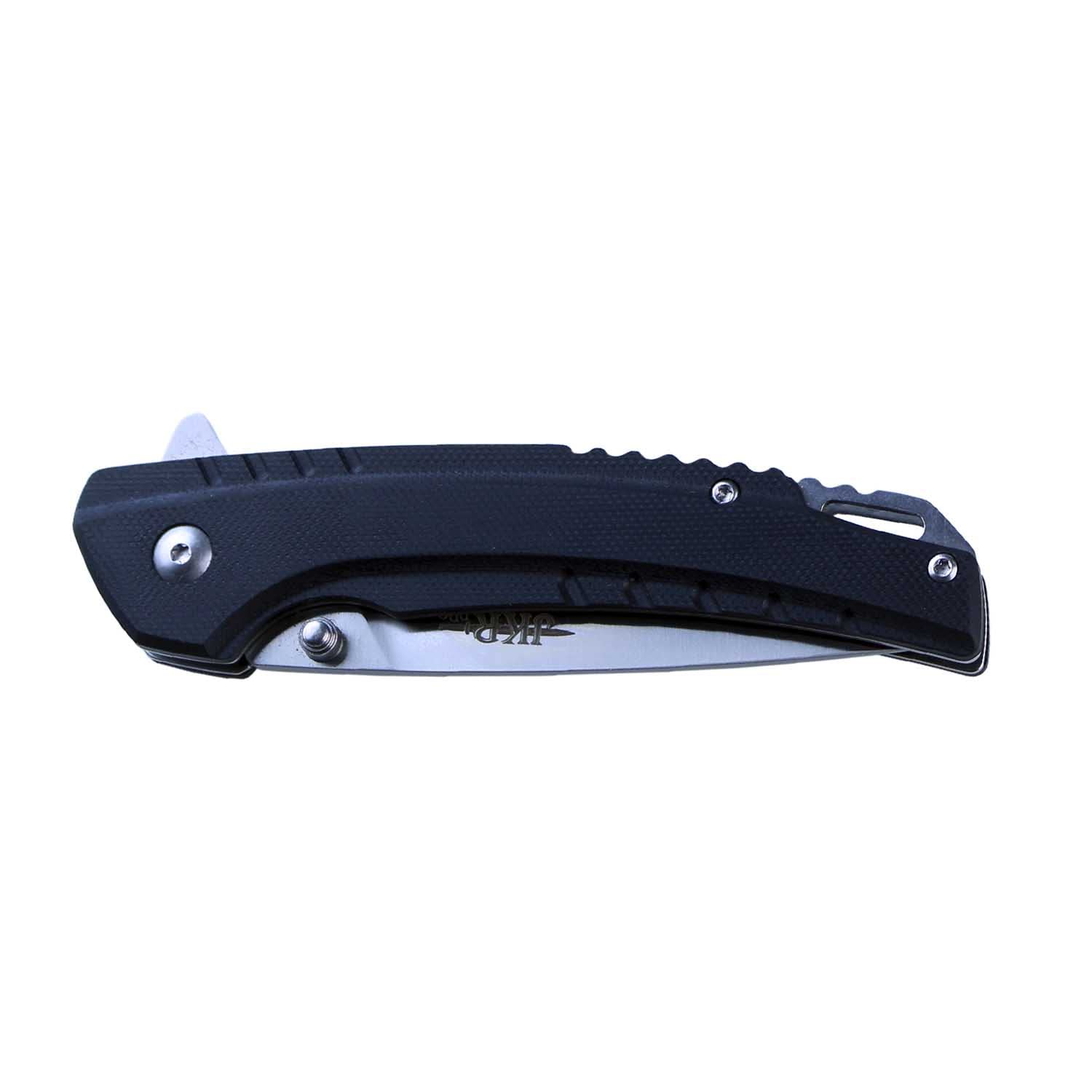 Joker JKR10013 Bearing Assisted Opening Knife, G10 / Carbon Fiber Handle in Black and 3.26 in. D2 Steel Blade, Overall Length 7.75 in. Tool for fishing, hunting, camping and hiking.