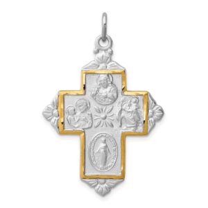 auriga fine jewelry 925 sterling silver rhodium-plated gold-tone 4-way medal cross pendant gift for women