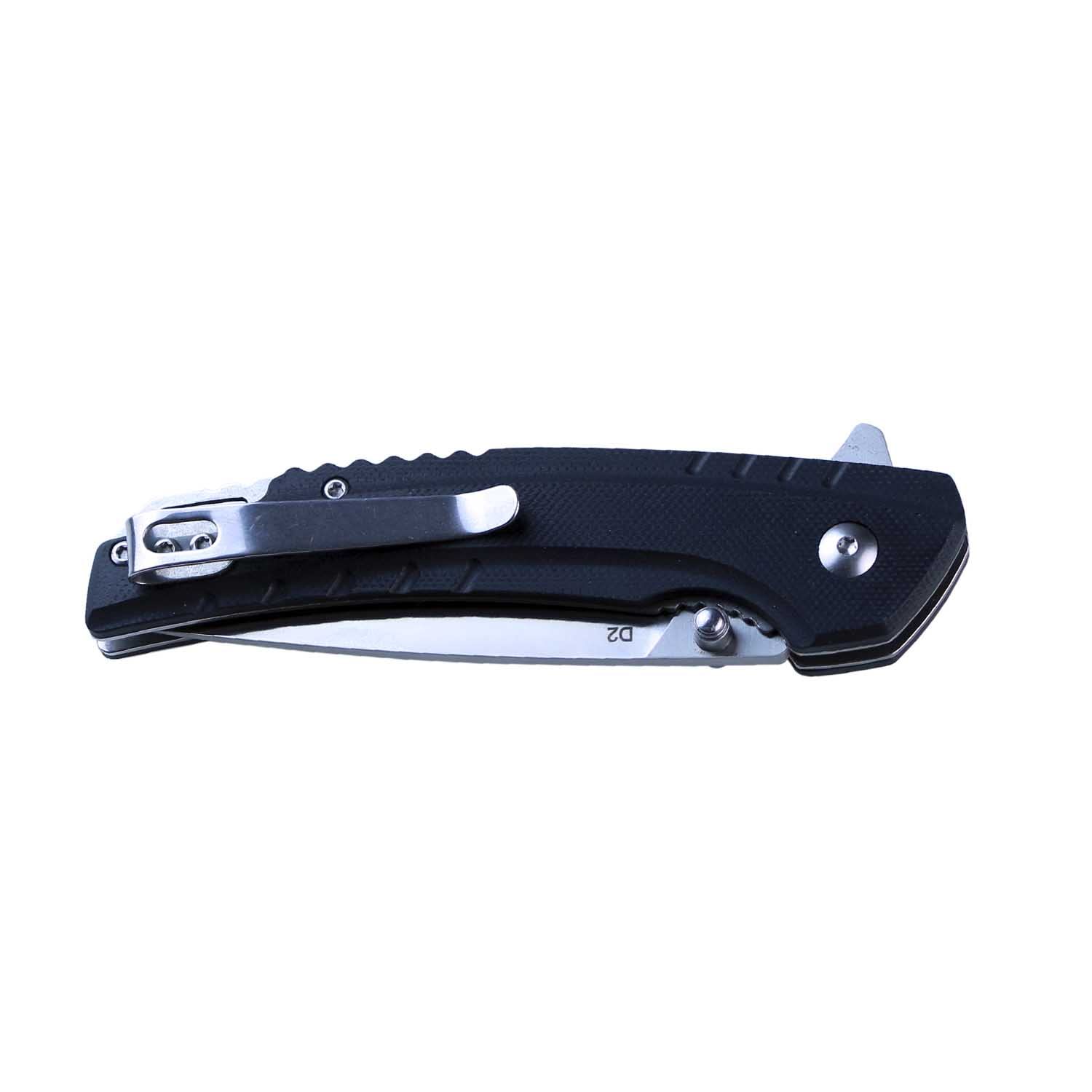 Joker JKR10013 Bearing Assisted Opening Knife, G10 / Carbon Fiber Handle in Black and 3.26 in. D2 Steel Blade, Overall Length 7.75 in. Tool for fishing, hunting, camping and hiking.