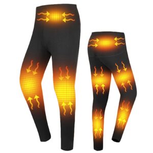 heated pants for men, 16 zones fast heating thermal underwear pants, adjustable temperature, usb electric,black,l