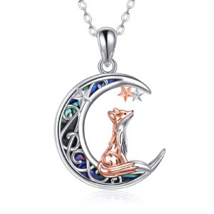 cupenda fox necklace 925 sterling silver abalone shell fox moon pendant cute animal mothers day jewelry gifts for women mom