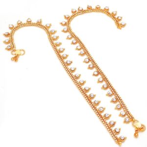 jewarhaat cz ad gold plated indian anklets for women (golden with stones)