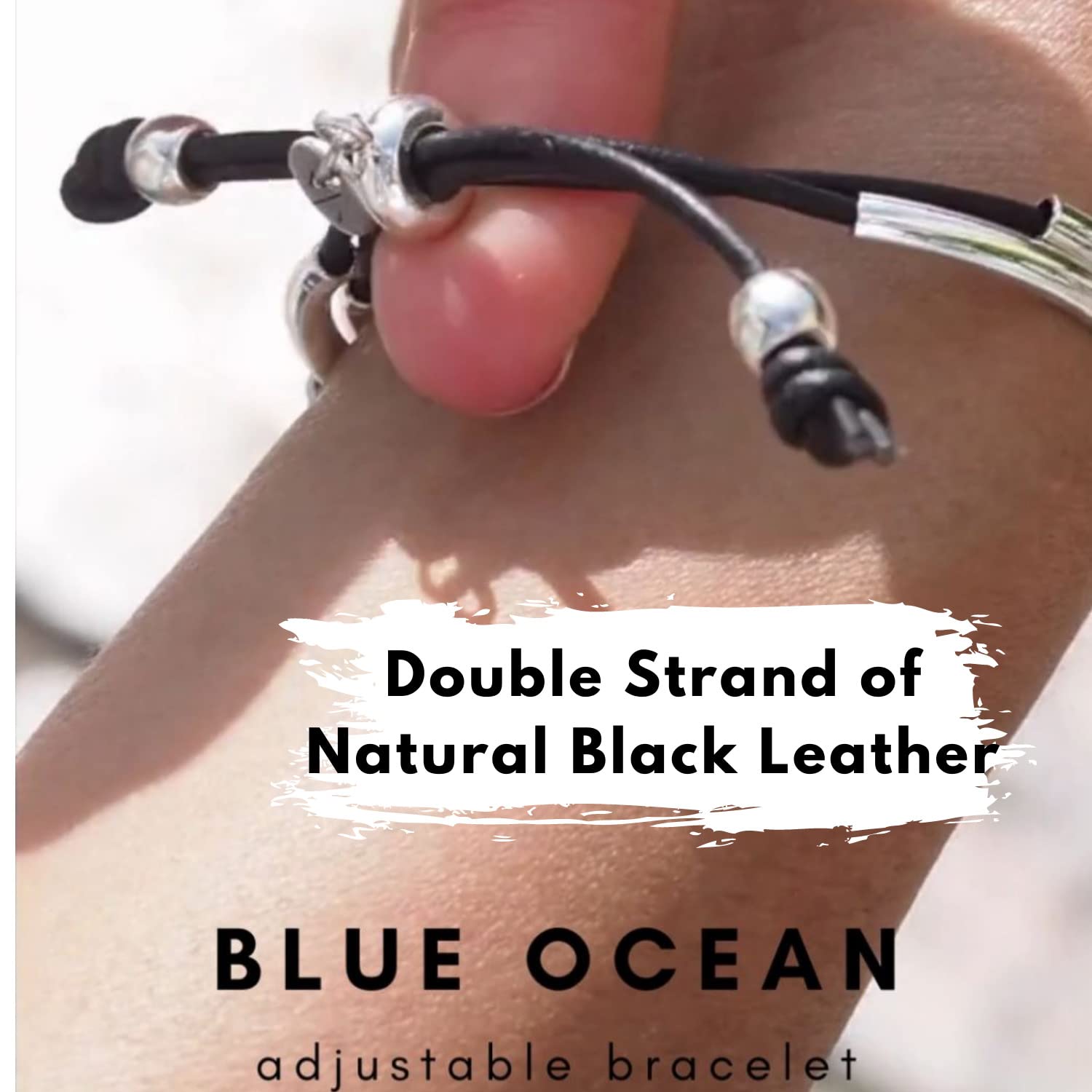 Lizzy James Lapis Lazuli Bracelet - Adjustable Double Strand Black Leather with Silver Beads and Blue Stone - Handmade Chakra Bracelets for Women