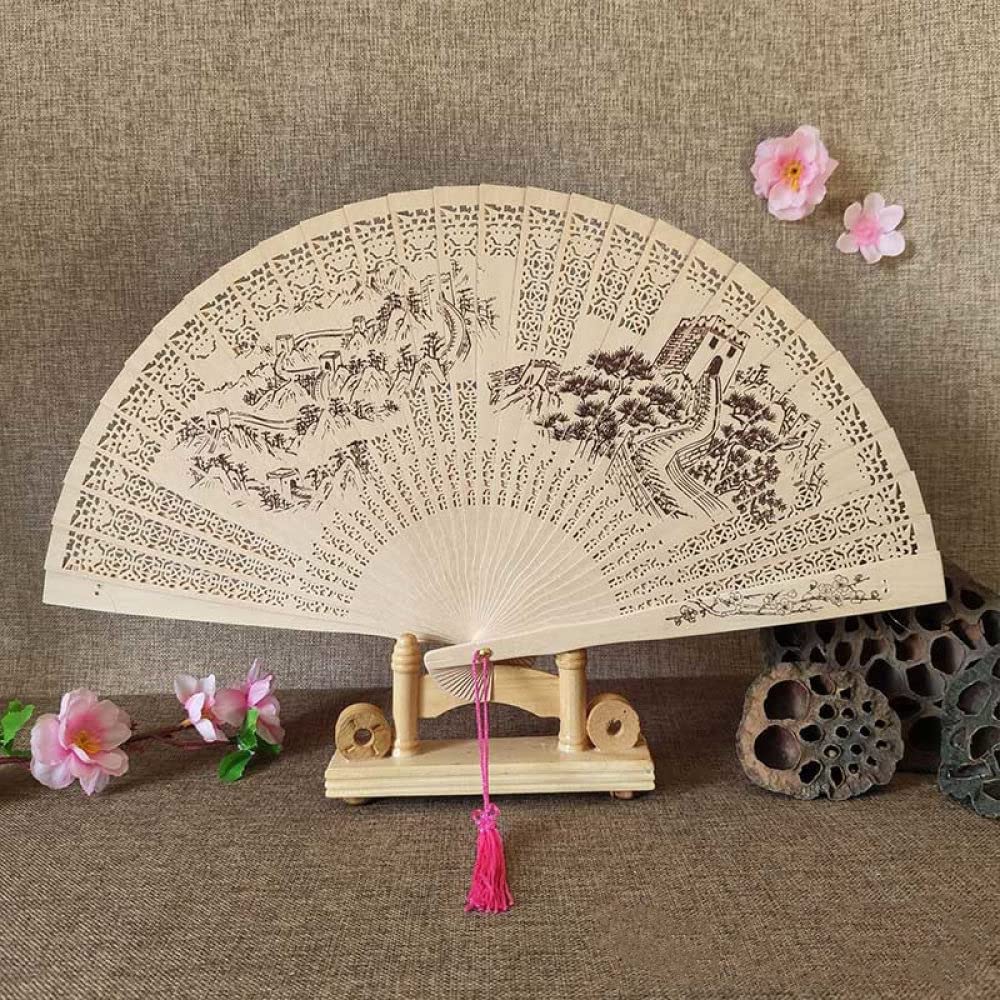 JYCCH Hand Fans for Women Foldable, Hand Held Fans Exquisite Hollow Great Wall Folding Fan with Tassel Handmade Bamboo Chinese Fan Home Decorative Folding Fans for Dance Party Wedding Gift