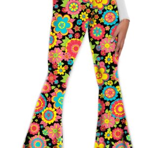 Flare Pants for Women Floral Bell Bottom 70s Hippie Pants High Waist Groovy Boho Yoga Pants XS