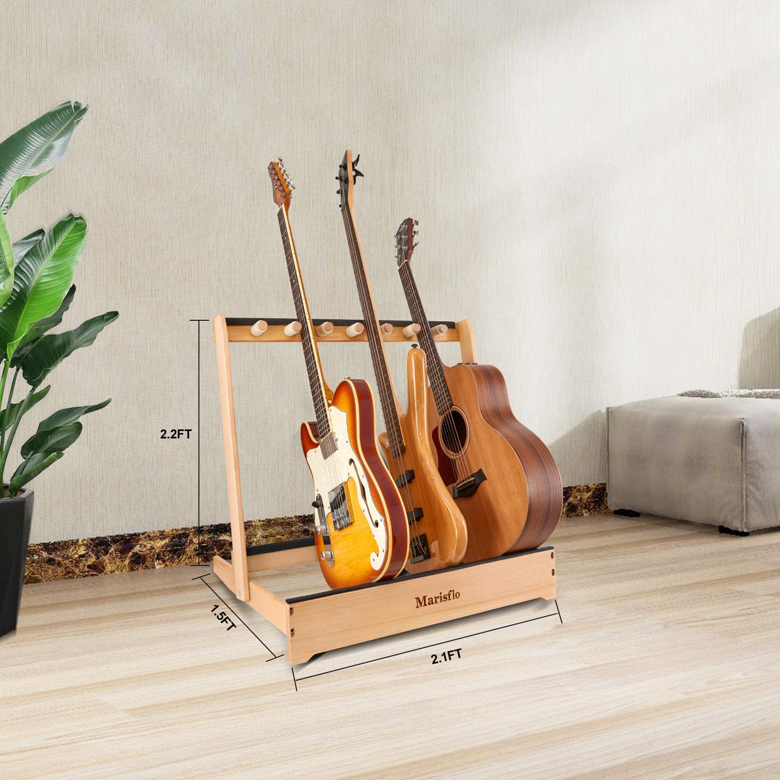 Multiple Guitar Stand, Guitar Rack, Solid Wood,Foldable Design Removable Retainers for Guitar/Bass/Bag/Case