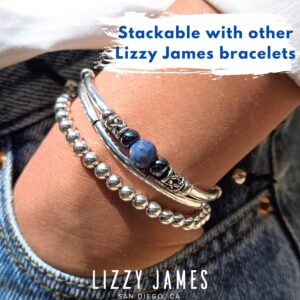 Lizzy James Lapis Lazuli Bracelet - Adjustable Double Strand Black Leather with Silver Beads and Blue Stone - Handmade Chakra Bracelets for Women