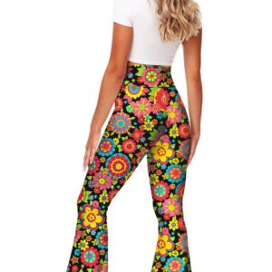 Flare Pants for Women Floral Bell Bottom 70s Hippie Pants High Waist Groovy Boho Yoga Pants XS