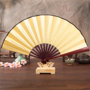 fan held hand chinese wedding party lace folding fan unisex dancing silk floral accessory swimsuit bra yellow