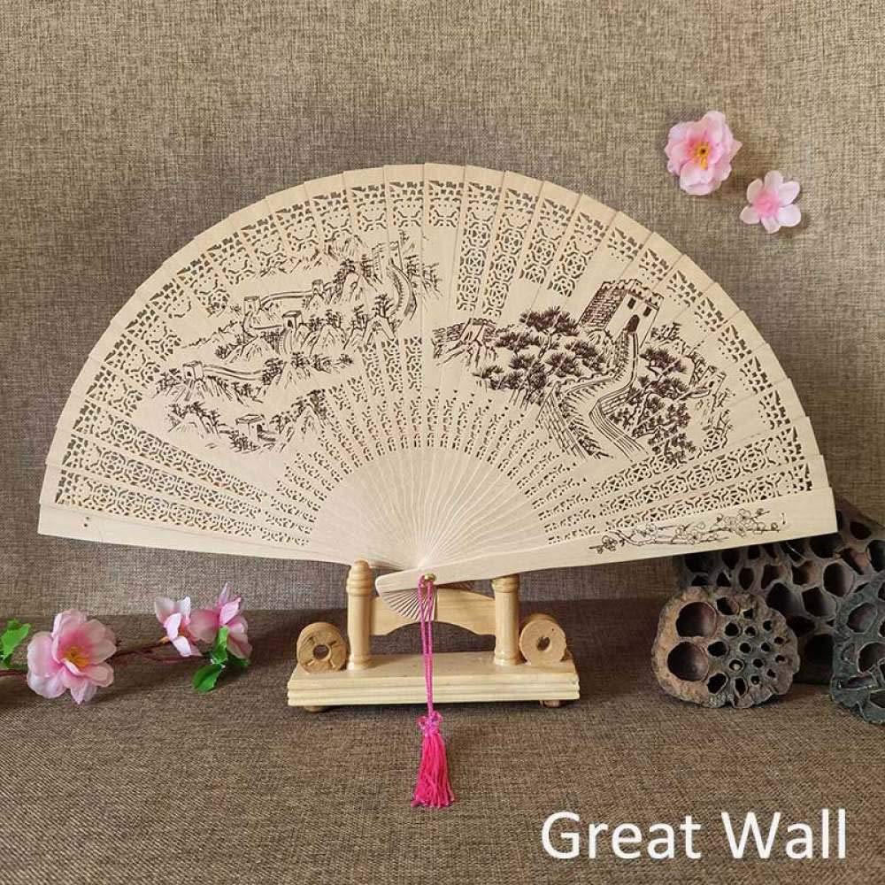 JYCCH Hand Fans for Women Foldable, Hand Held Fans Exquisite Hollow Great Wall Folding Fan with Tassel Handmade Bamboo Chinese Fan Home Decorative Folding Fans for Dance Party Wedding Gift