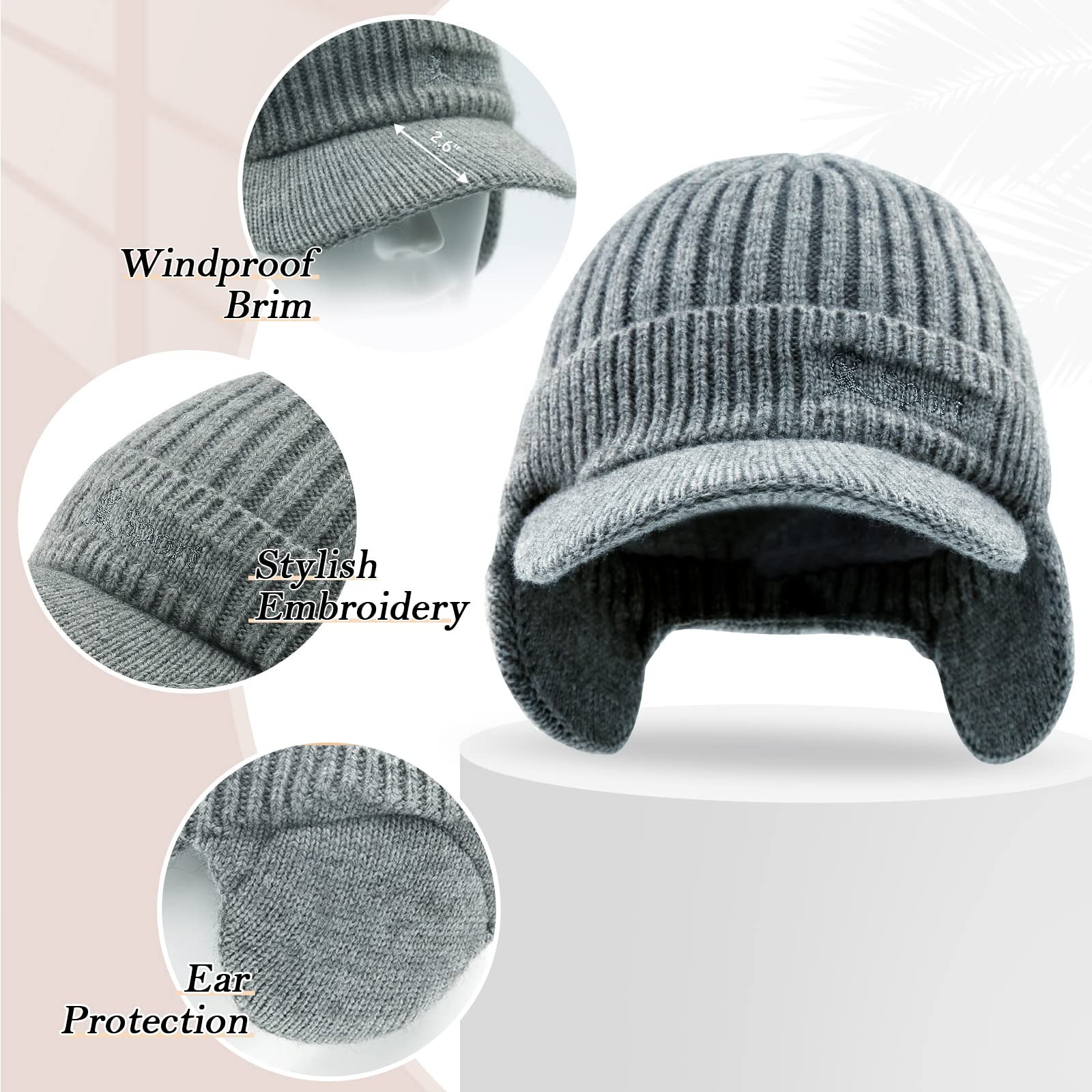 BAVST Hat for Men Knitted Beanie Women Winter Hats Men’s Stretchy Caps Outdoor Beanies Fleece Lined Ear Warmer (Light Grey)