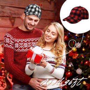 2 Pcs Plaid Baseball Caps Buffalo Plaid Baseball Cap Plaid Print Snapback Hat Christmas Halloween Baseball Cap Unisex Adjustable Plaid Outdoor Hat for Women Men Teens Red, Black