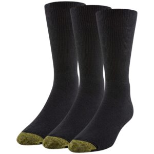 goldtoe men's non binding crew socks, multipairs, black (3-pairs), x-large