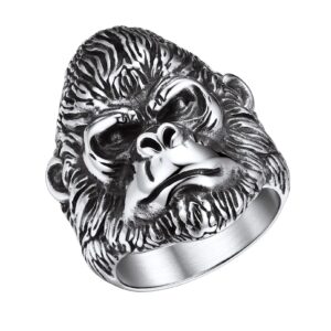 stainless steel motorcycle biker ring big gorilla ring retro punk gothic rings guardian amulet ring size 14