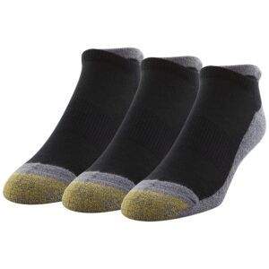 goldtoe men's mild compression no show tab socks, 3-pairs, black/grey, large