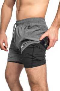 zilpu gym shorts for men, lightweight men's athletic workout sorts, 2 in 1 with zipper pocket - 5 inch inseam - dark gray - 2x-large