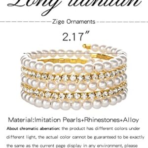 Long tiantian Pearl Bracelets for Women Pearl Jewelry Crystal Rhinestone Bangle Bracelets for Women Beaded Stretch Strand Stackable Bracelets Wedding Jewelry for Brides