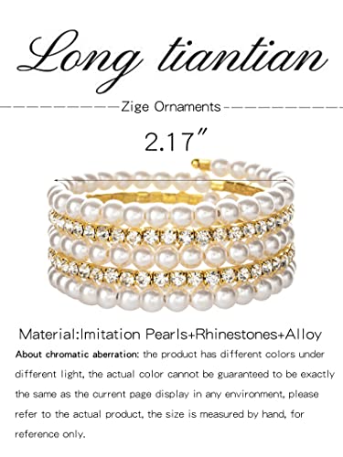 Long tiantian Pearl Bracelets for Women Pearl Jewelry Crystal Rhinestone Bangle Bracelets for Women Beaded Stretch Strand Stackable Bracelets Wedding Jewelry for Brides