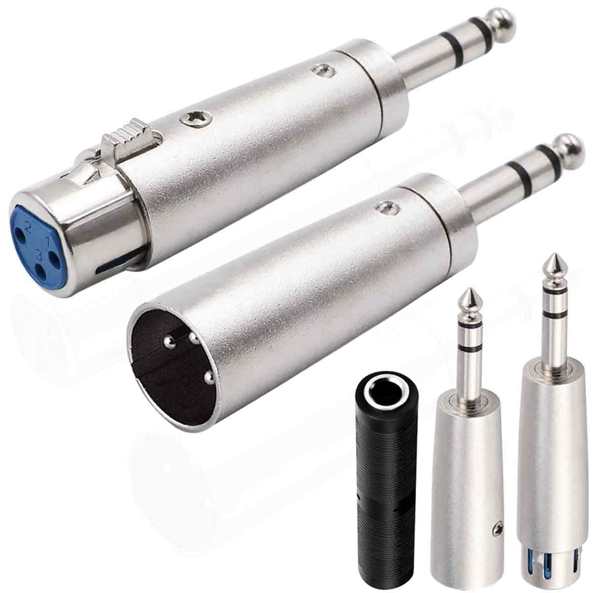 DKARDU XLR to 6.35mm 1/4 TRS Adapter, 2 pcs 3 Pin XLR Female Jack to 6.35mm Male Stereo Balanced Audio Connector, 2 pcs XLR Male to 6.35mm Male Plug Adapter