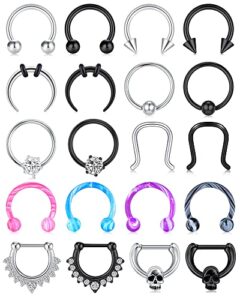 incaton 20pcs 16g surgical steel nose septum rings piercing jewelry horseshoe cartilage helix tragus earring hoop eyebrow lip hoop retainer for women men