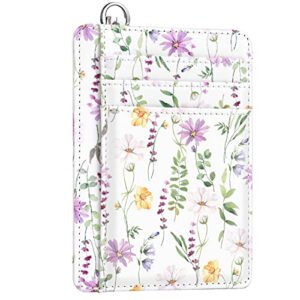 coco rossi slim front pocket wallet rfid id card holder cute small wallet with keychian for women,white daisy