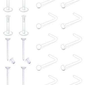 Longita 20g 18g Clear Nose Studs Clear Nose Rings for Work Plastic Nose Rings for Surgery Clear Earrings Plastic Earrings 16g Clear Cartilage Earrings